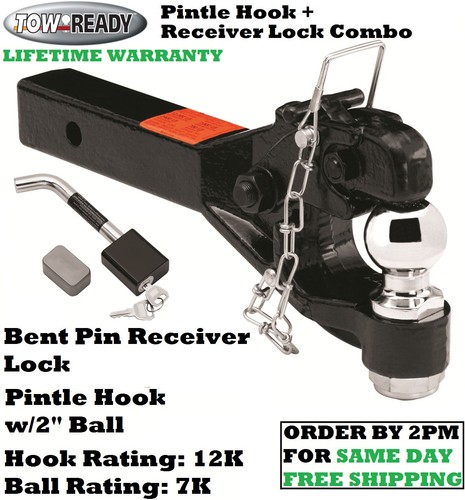 TOW READY PINTLE HOOK 12000 lbs w/ 2" BALL INCLUDES BENT PIN RECEIVER ...
