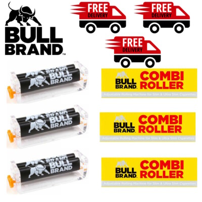 3 x BULL BRAND Slim Ultra Cigarette Roller COMBI Adjust Tobacco Rolling ...