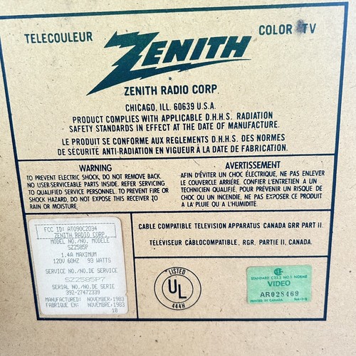 1984 zenith tv floor model system 3 space command telecouleur color tv ...