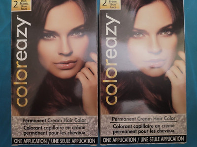 2x Coloreazy Permanent Cream Hair Color One Application #2 Dark Brown ...