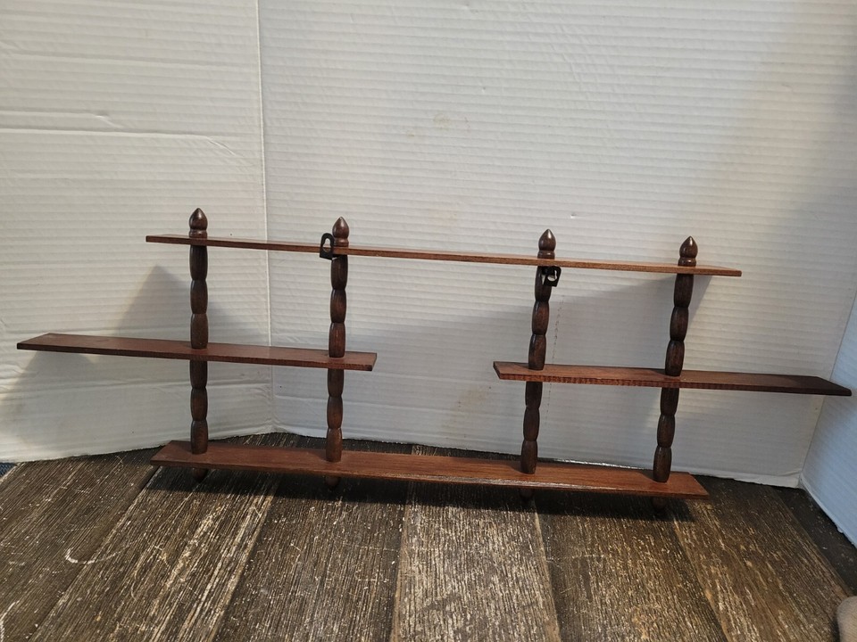 Vintage Wood Knick Knack spindle Shelf 3 Tier 4 Shelf Wall Mount 9" x ...