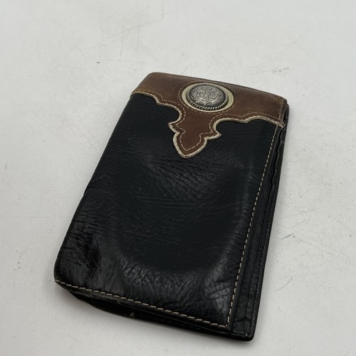 Vintage Bi-fold Wallet Silver Black Brown Embossed Retro Billfold Check ...