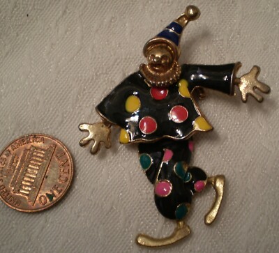 Vintage Clown Pin Articulated Enamel Black Red Polka Dots | eBay
