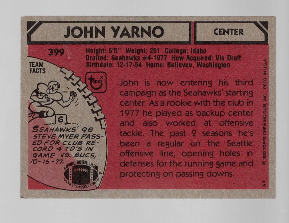 1980 Topps #399 John Yarno Excellent/NM | eBay