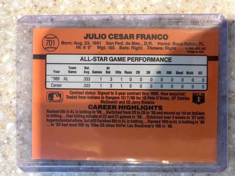 1990 Donruss - #701 Julio Franco *Error Card* | eBay