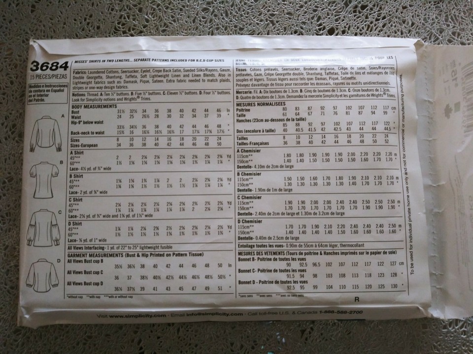 🌸 SIMPLICITY #3684 - LADIES CUTE STEP BY STEP ( 4 STYLE ) SHIRT PATTERN ...