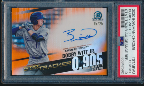 PSA 10 BOBBY WITT AUTO 2020 Bowman Chrome Stat ORANGE REFRACTOR/25 RC ...