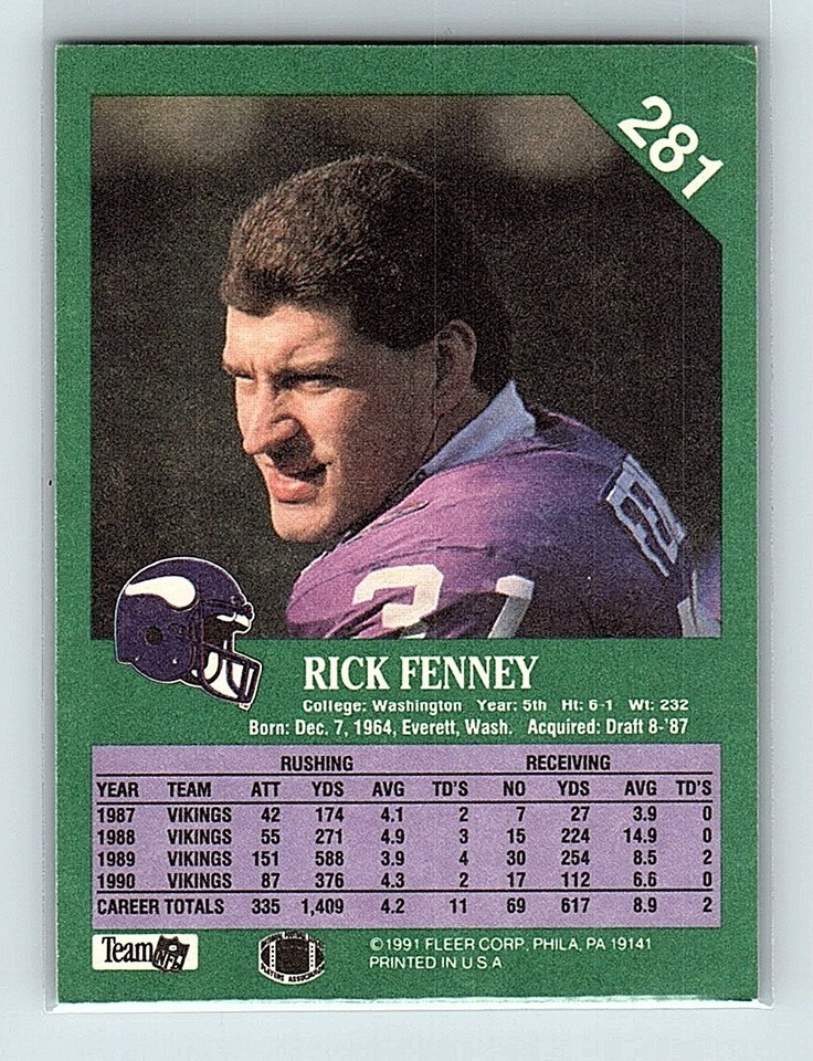 1991 Fleer Rick Fenney Minnesota Vikings #281 | eBay