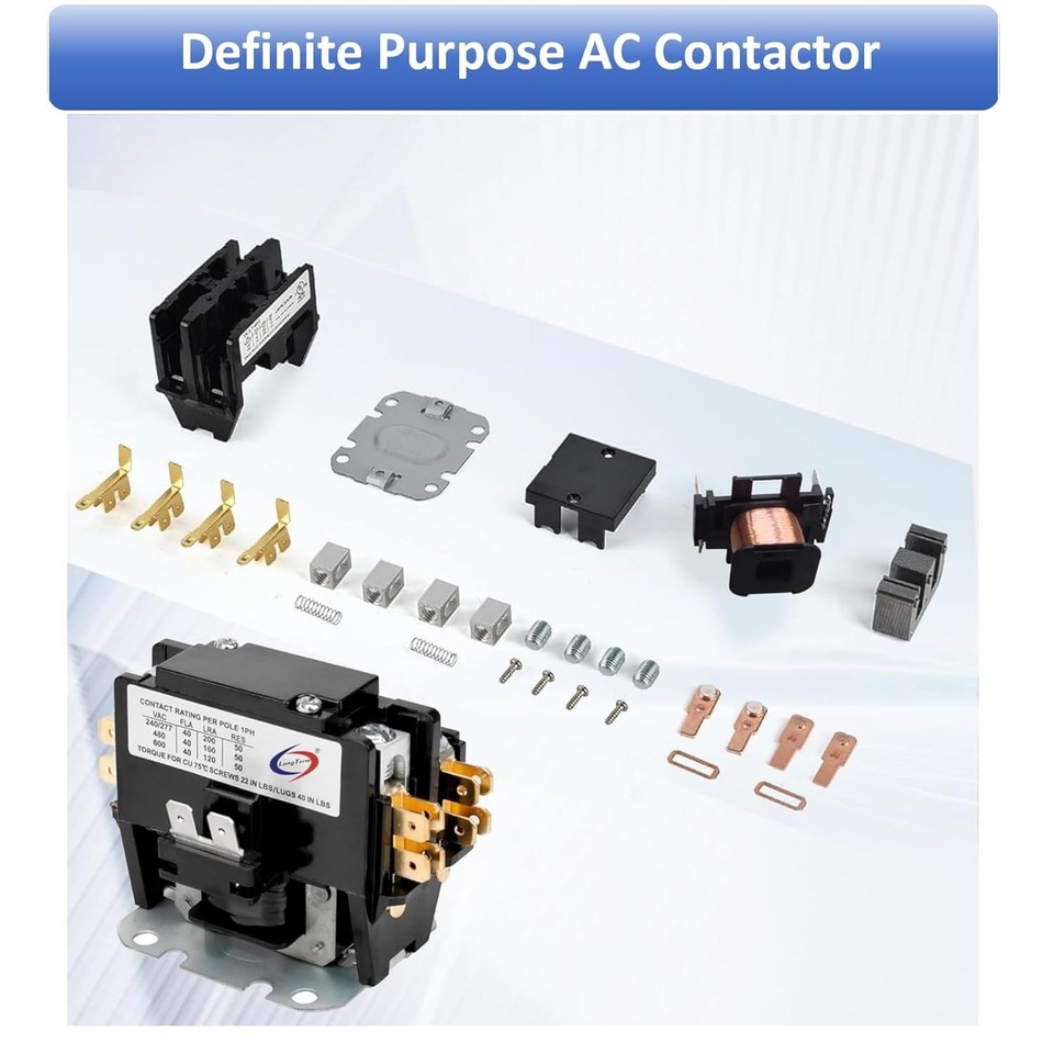 2-Pole 40 Amp 24V Coil HVAC Contactor ON/OFF Relay AC Compressor Switch ...