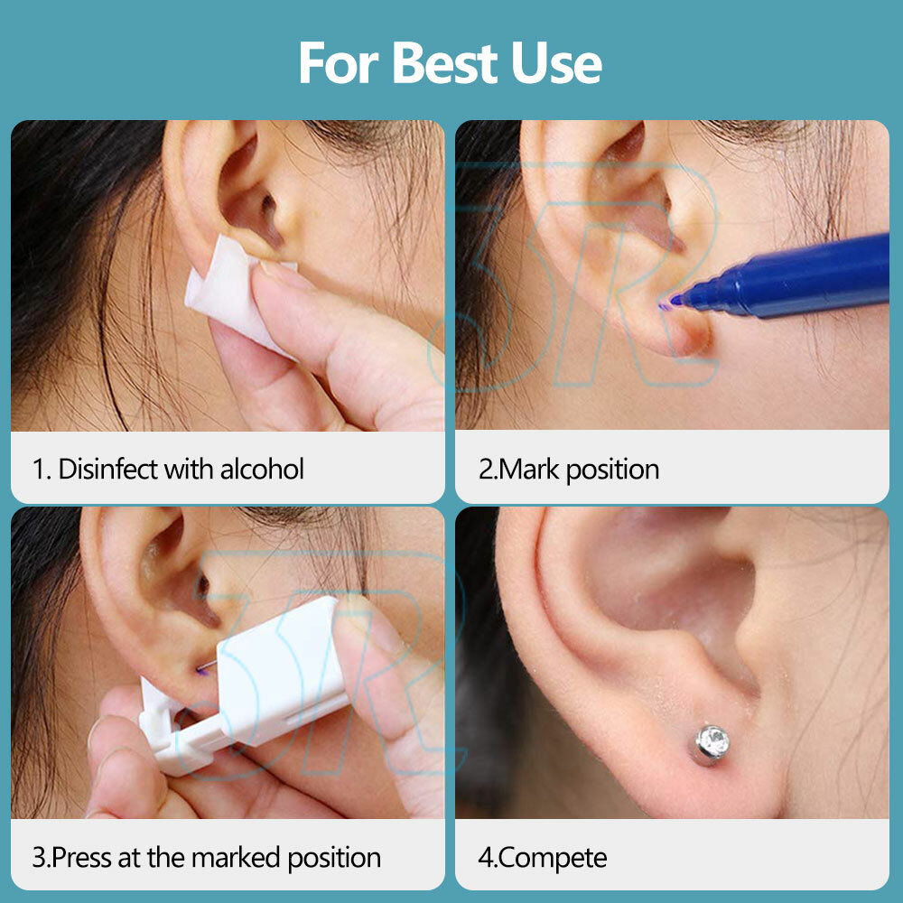 6 Disposable Nose Ear Piercing Unit Earring Gun Kit DIY Home Piercer ...