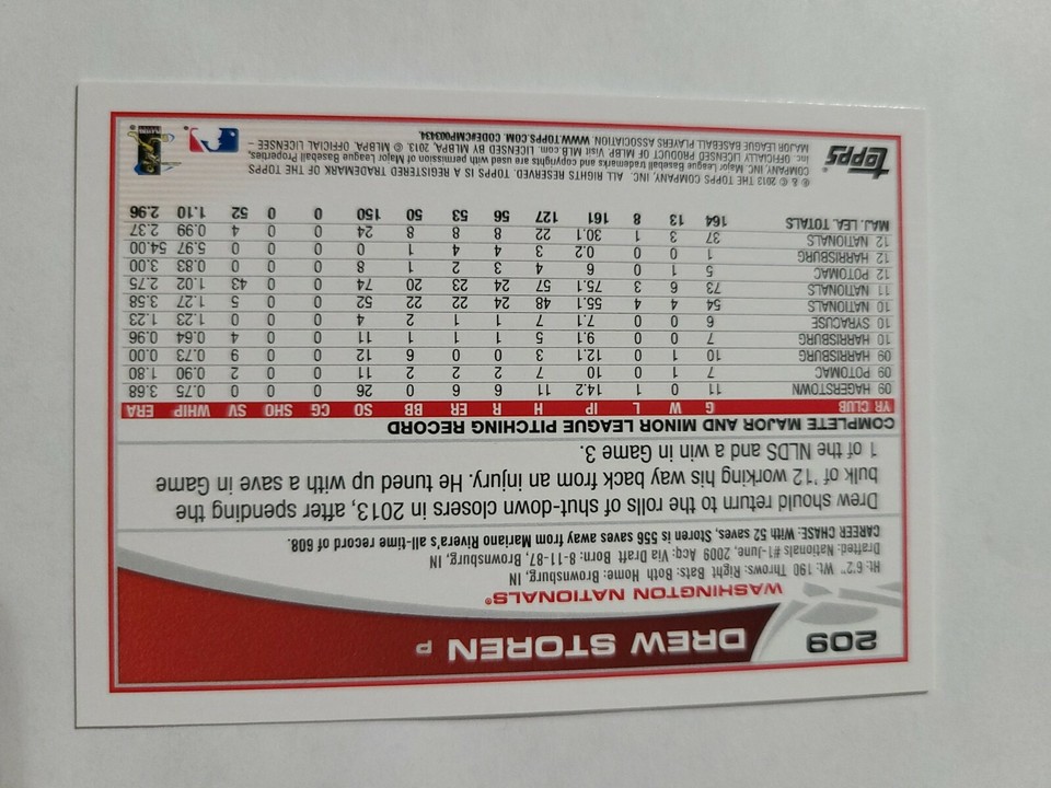 2013 Topps Baseball Card Drew Storen 209 | eBay