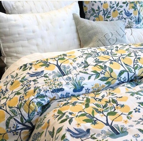 Pottery Barn Capri Lemon Duvet Cover Yellow Green Queen 2 Euro Shams ...