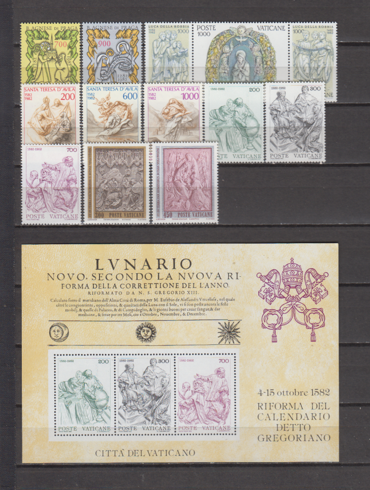 Vatican Year 1982 Complete MNH New 13 Stamps + 1 Mini Sheet Block (See ...