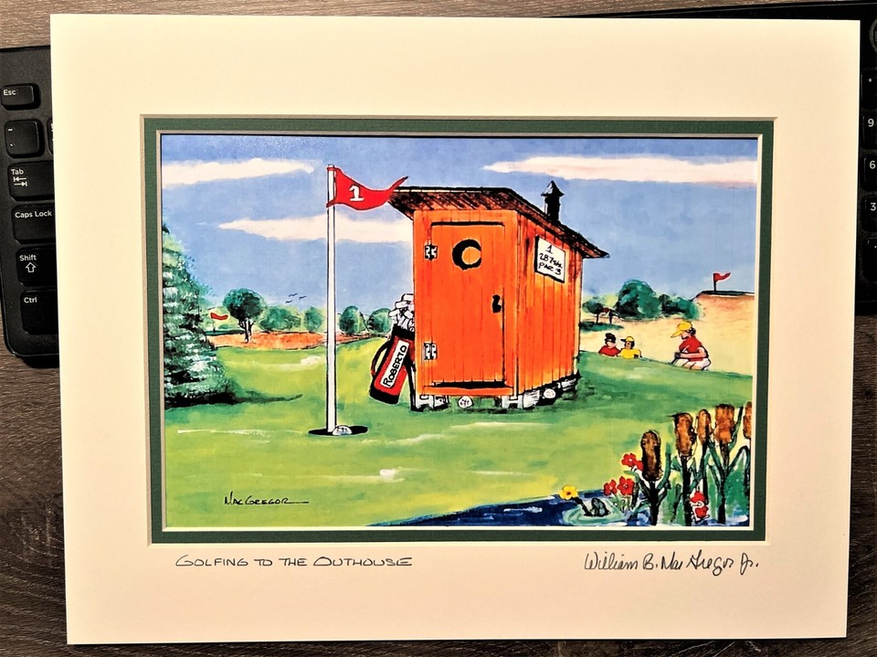Outhouse Golf Bag Art Print personalized golfer golfing course bathroom ...
