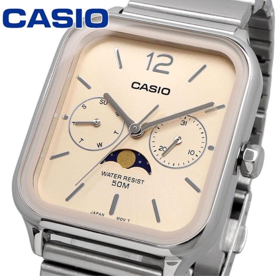 CASIO MTP-M305D-9AV MOONPHASE QUARTZ ANALOG TAN DIAL WATCH Champagne | eBay