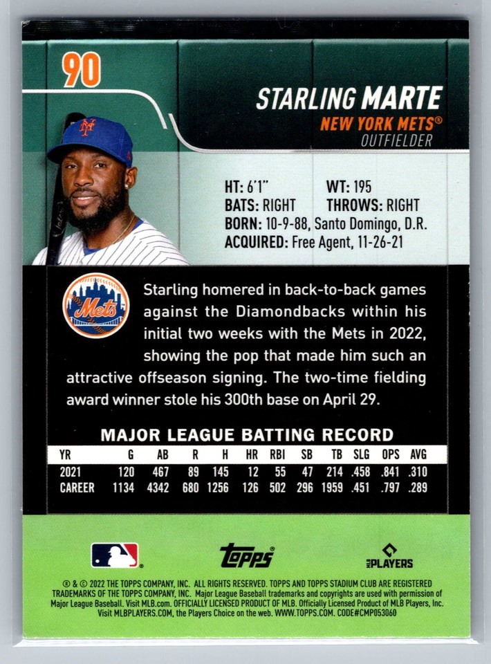 Starling Marte 2022 Stadium Club Red Foil BASEBALL #90 New York Mets | eBay