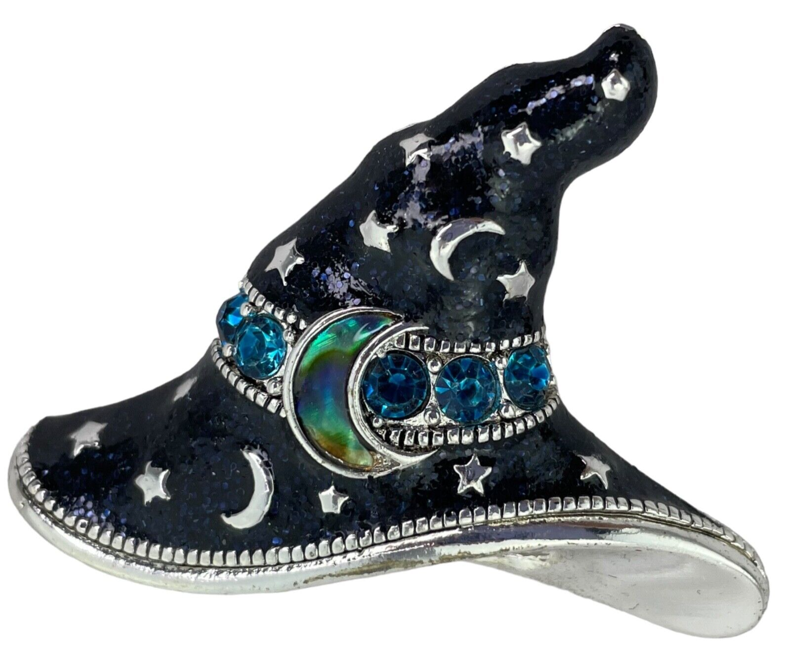 Napier Witch Hat Black Enamel Pin Halloween Abalone w Blue Crystal Band ...