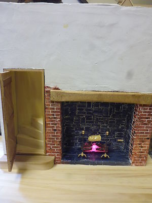 1/12 Dolls House Fire place surround Log Fire with Spit Roast Lights Up ...