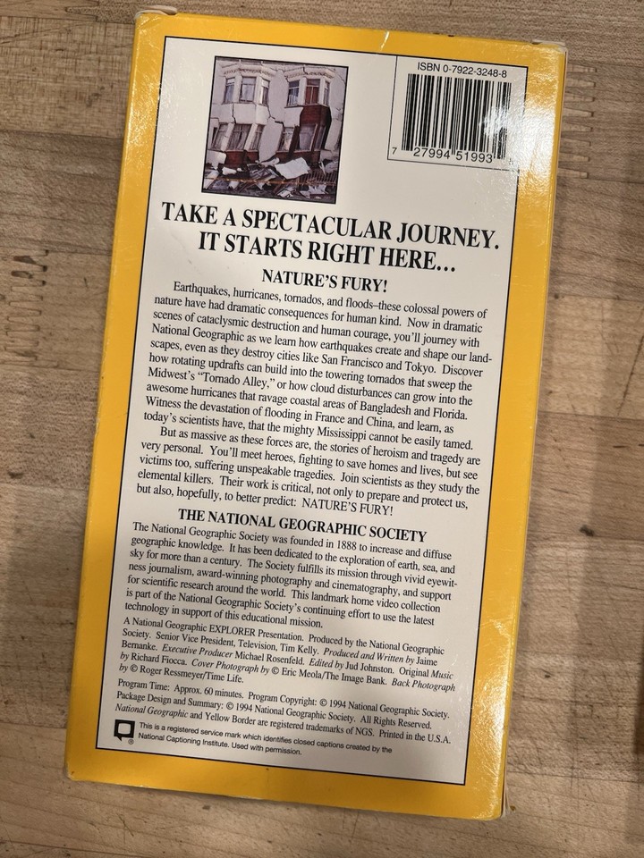 Splendid Stones 1992 And Nature's Fury 1994 VHS National Geographic ...