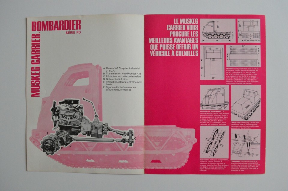 BOMBARDIER MUSKEG CARRIER Snowmobile 1970s dealer brochure - French ...