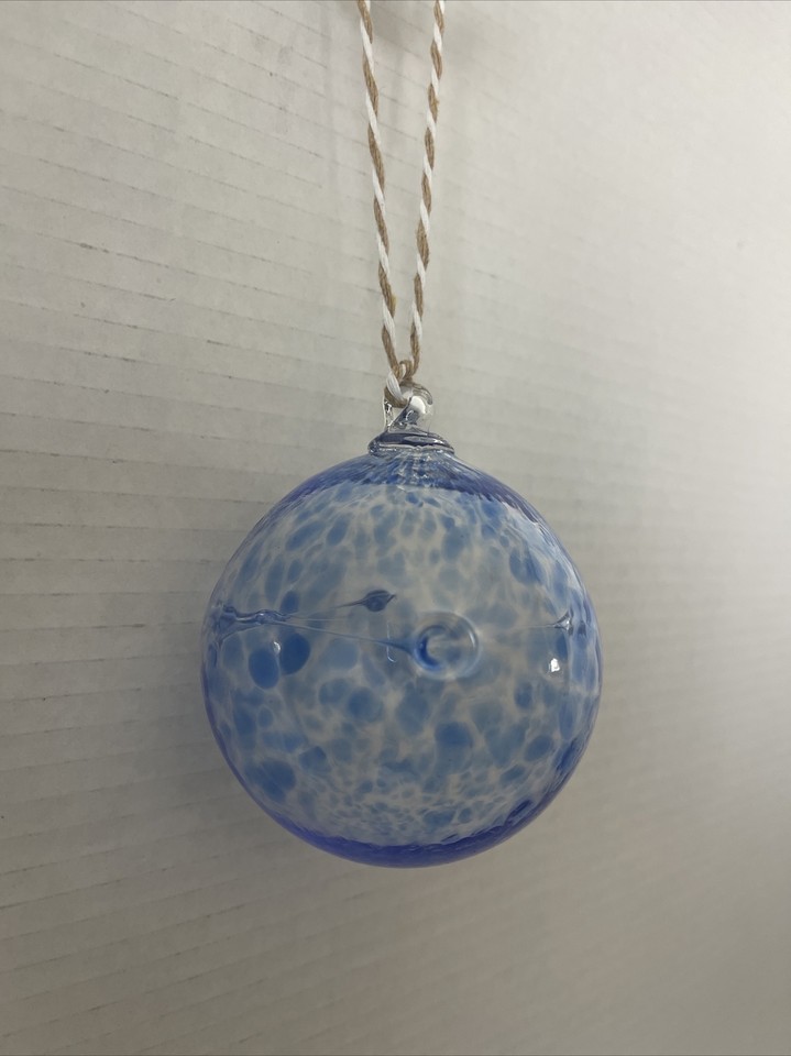 Witch Ball Art Glass Hand-Blown Ornament Spirit Ball Iridescent Blue 3 ...