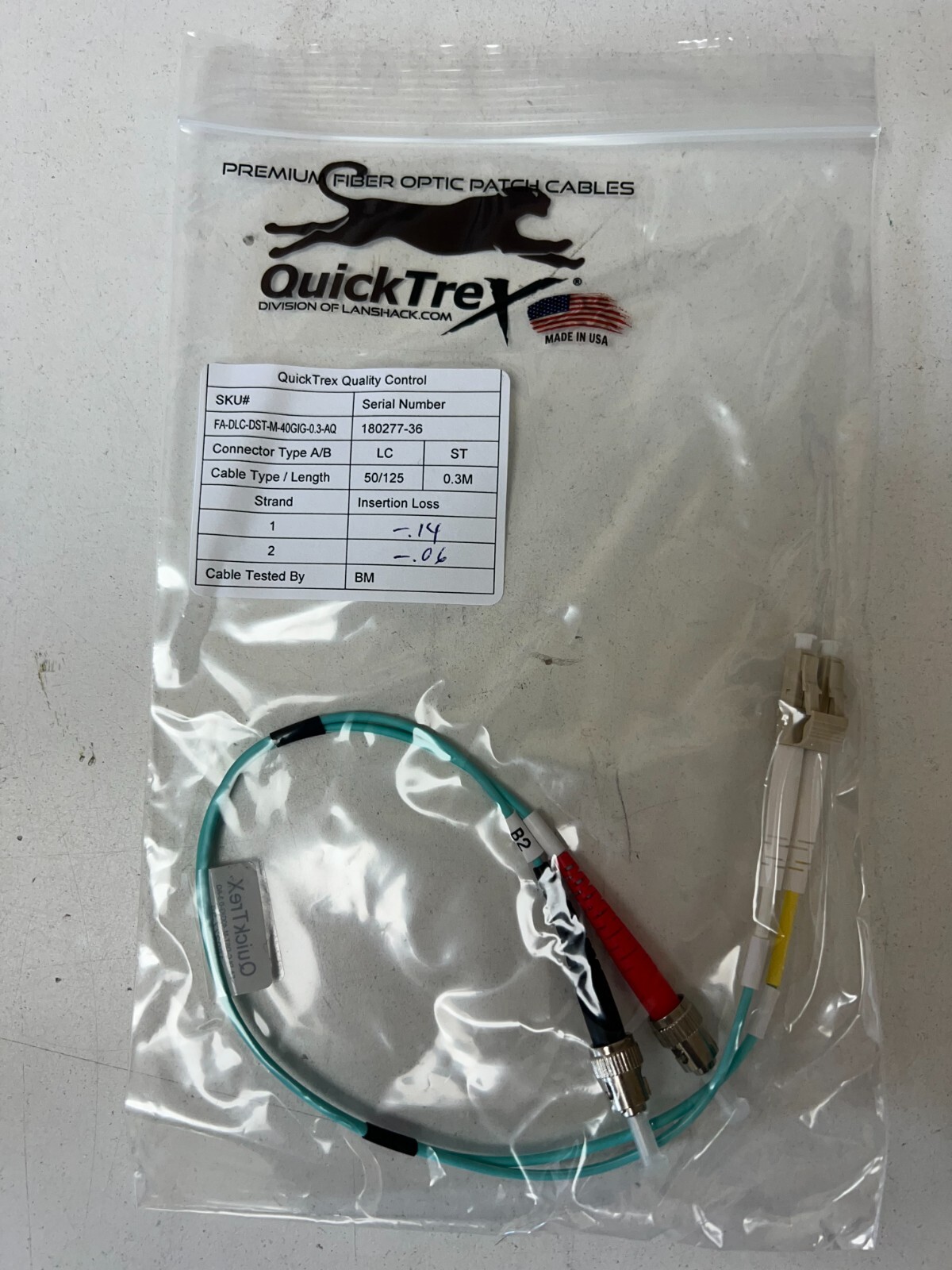 QuickTrex LC-ST 0.3m, FA-DLC-DST-M-40GIG-0.30-AQ | eBay