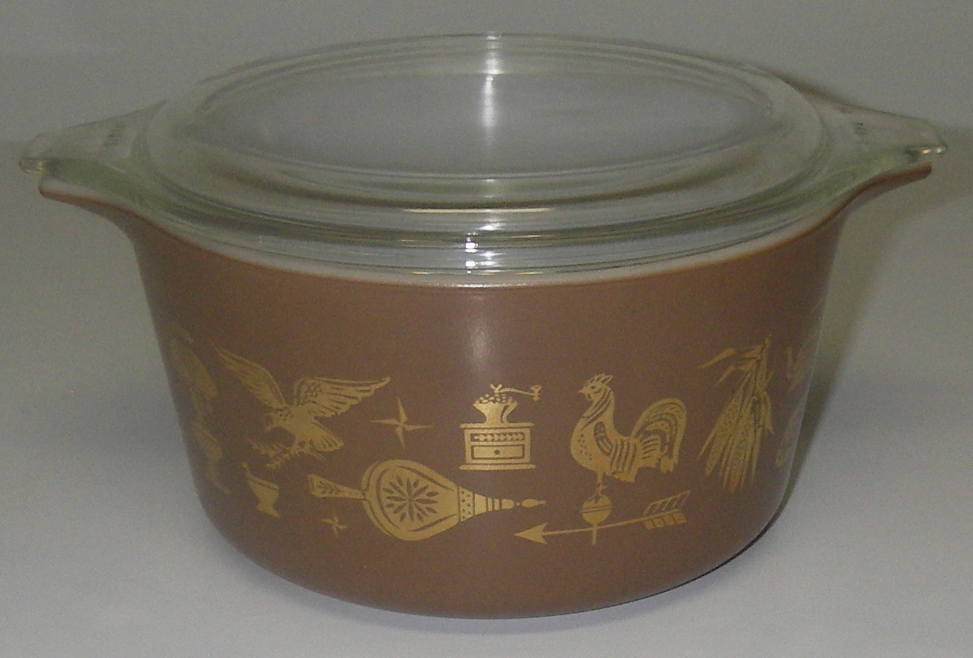 Pyrex Glass EARLY AMERICAN Casserole/473 Lid/470-C Brown 1 QT Colonial ...