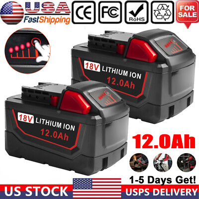 2PCS 12Ah Battery For Milwaukee For M18 Lithium High Capacity Battery ...