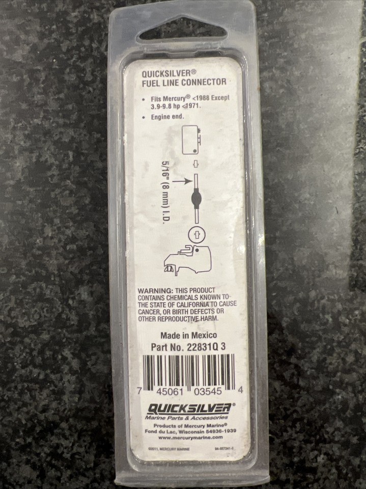 Mercury Quicksilver Fuel Line Connector 22831Q3 | eBay