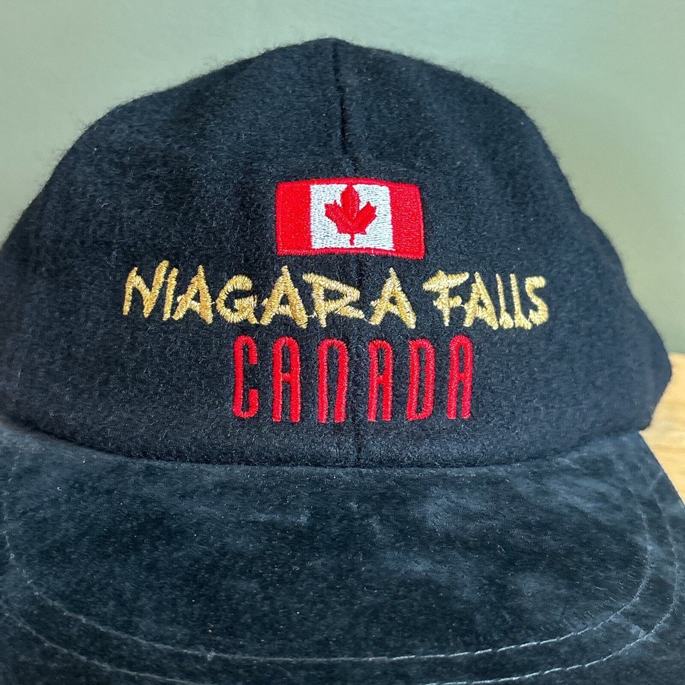Vintage Niagara Falls Canada Flag Black Velvet Strapback Hat | eBay ...