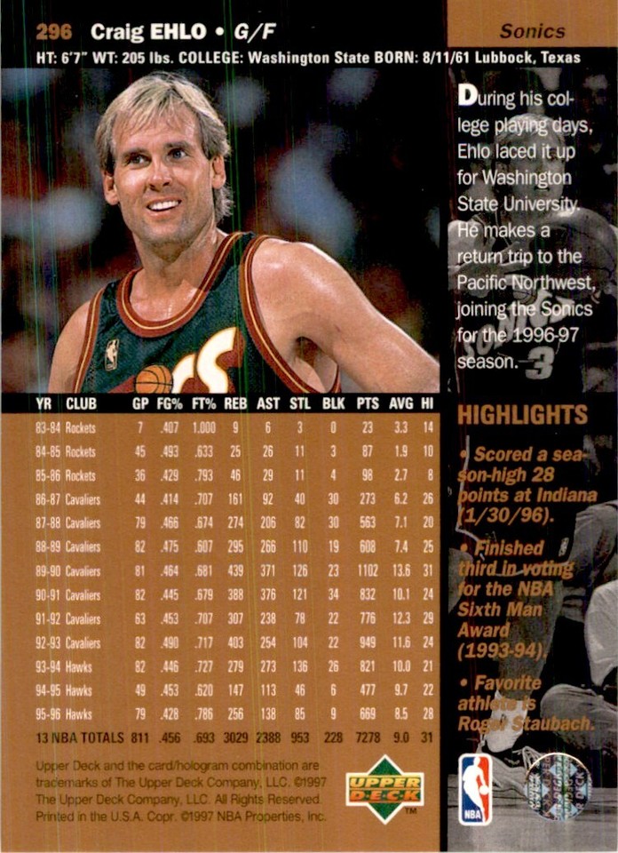 1996-97 Upper Deck Craig Ehlo Basketball Cards #296 | eBay