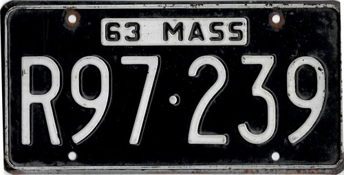 MASSACHUSETTS passenger 1963 license plate "R97-239" | eBay