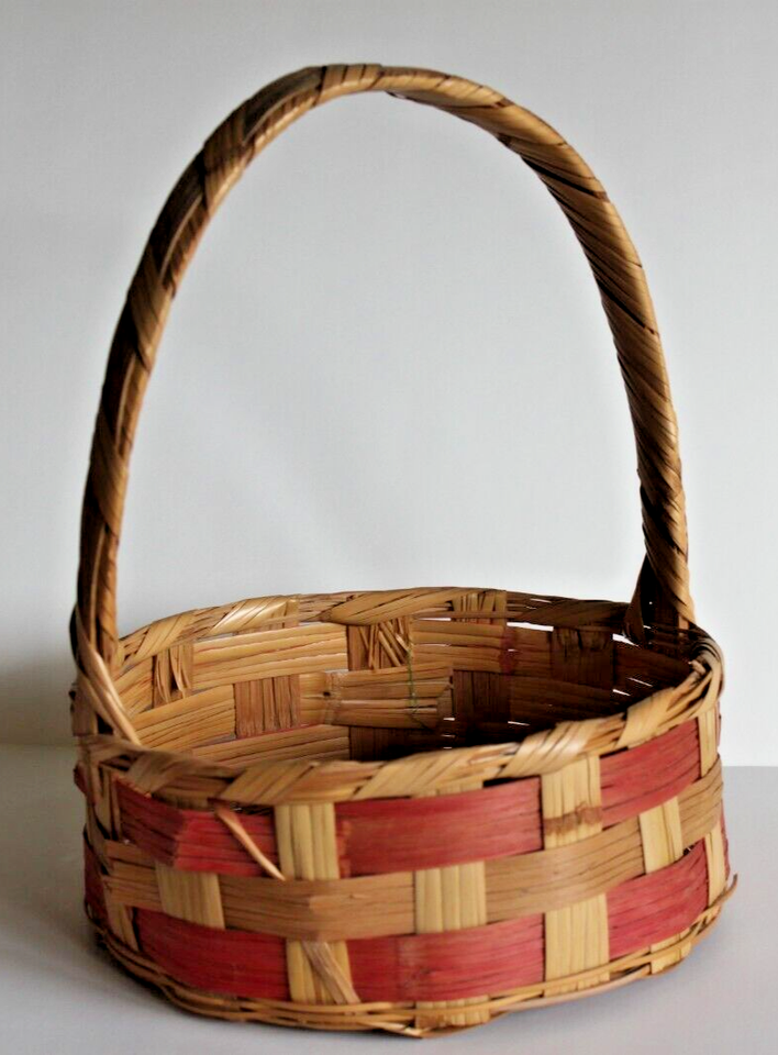 Vintage Hand Woven Straw Easter Basket 10" Round 1960's Mexico | eBay