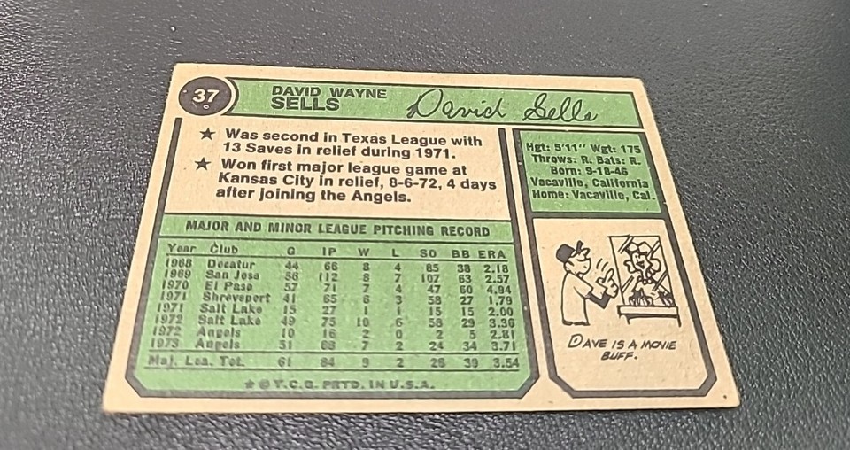 1974 Topps - #37 Dave Sells (RC) | eBay