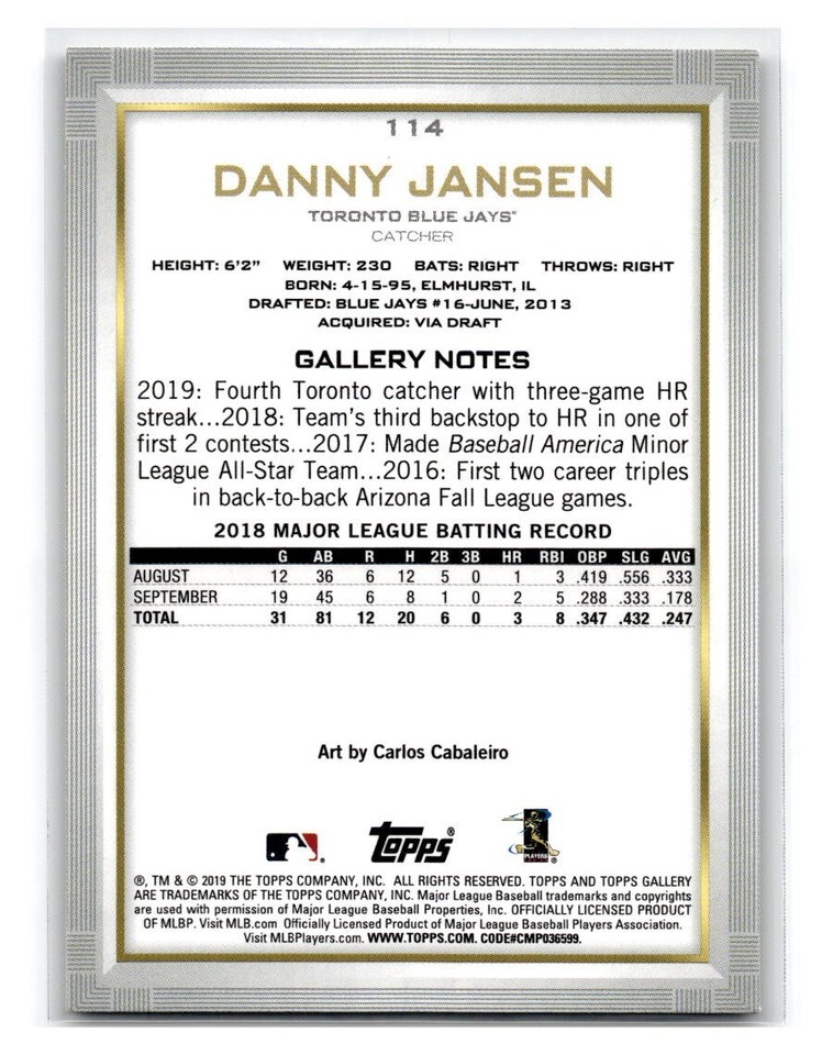 2019 Topps Gallery - #114 Danny Jansen (RC) | eBay
