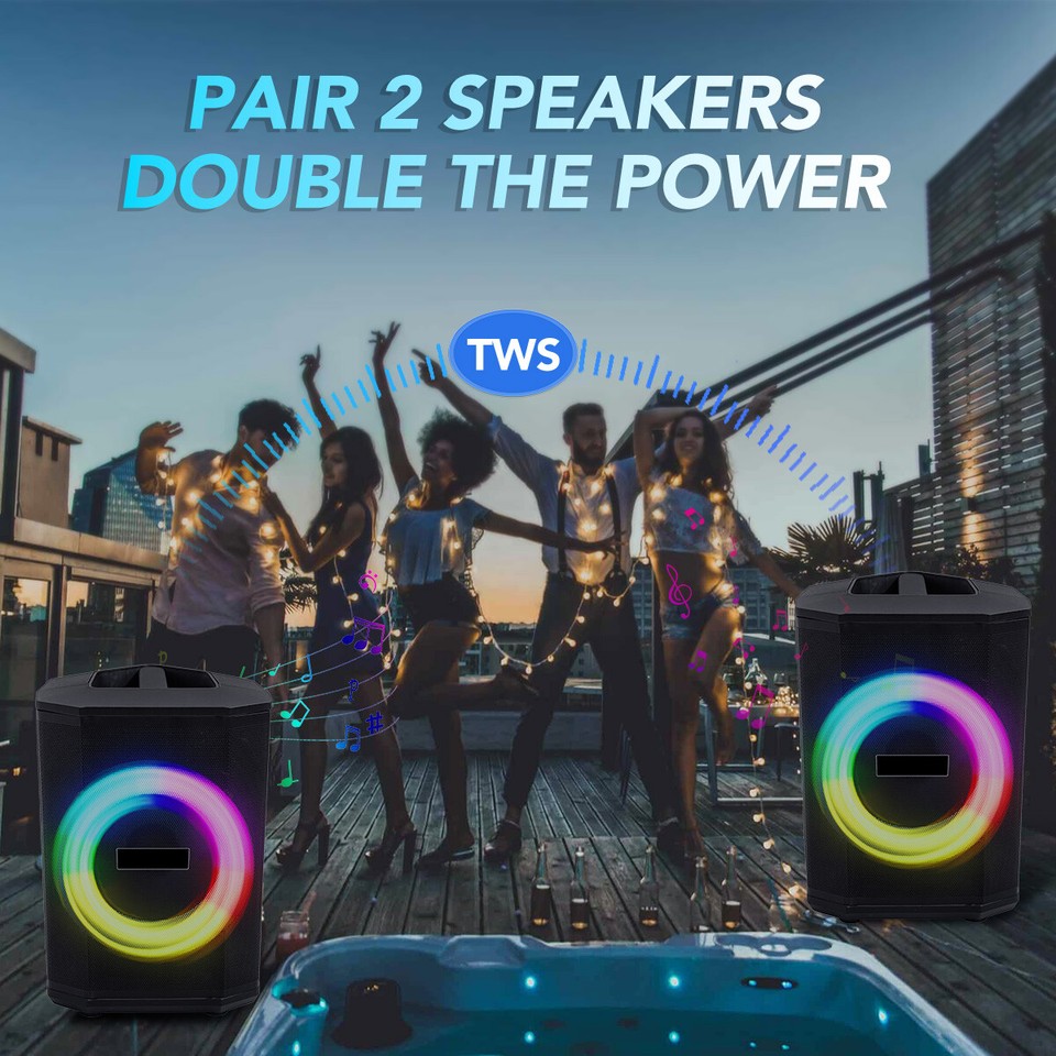 2400W Portable Bluetooth Speaker Powerful Sound Deep Bass 8'' Loud ...