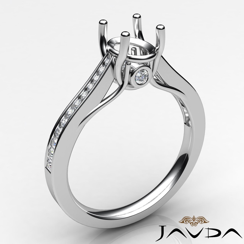 Bezel Channel Setting Oval Semi Mount Diamond Engagement Ring Platinum ...