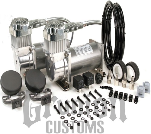 Viair 380C PEWTER Dual Pack Compressor Kit 200 PSI Air Ride Train Horns ...