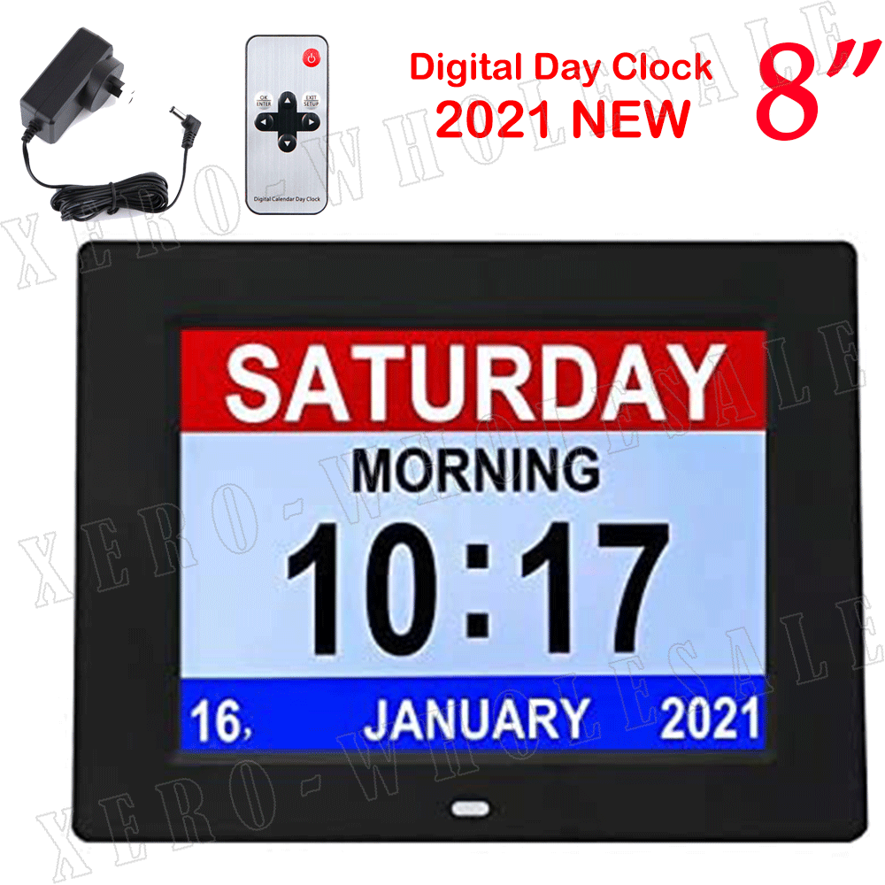 8" in LED Dementia Digital Calendar Clock Alarm Extra Large Day/Week ...