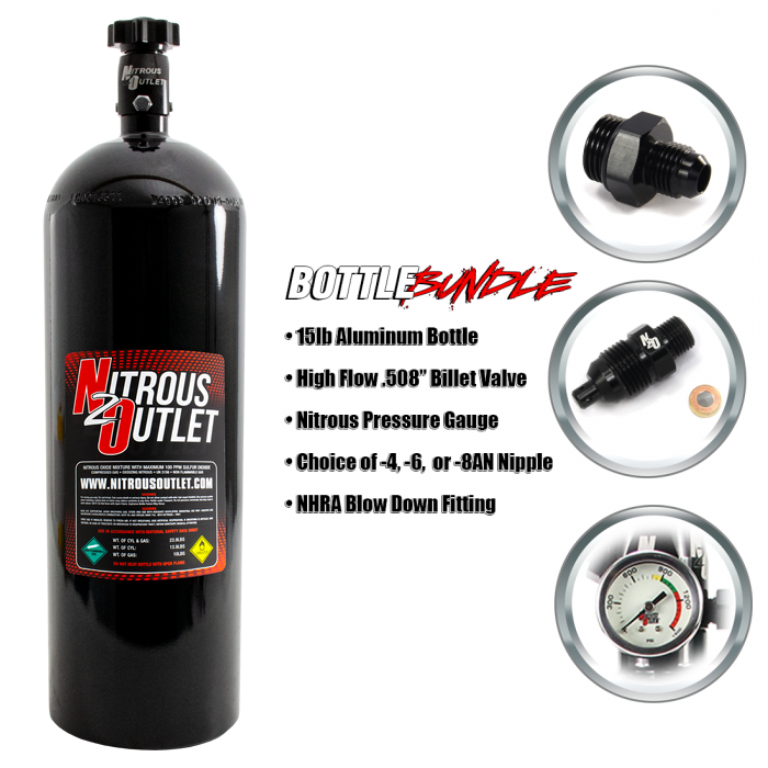 00-30170-6 Nitrous Outlet 15 lb Nitrous Bottle Bundle w/ -6AN Mainline ...