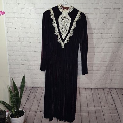 80s Scott Mcclintock Victorian Goth Basque Waist Velve Dress 16 Lace ...