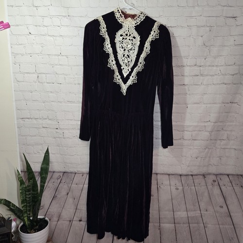 80s Scott Mcclintock Victorian Goth Basque Waist Velve Dress 16 Lace ...