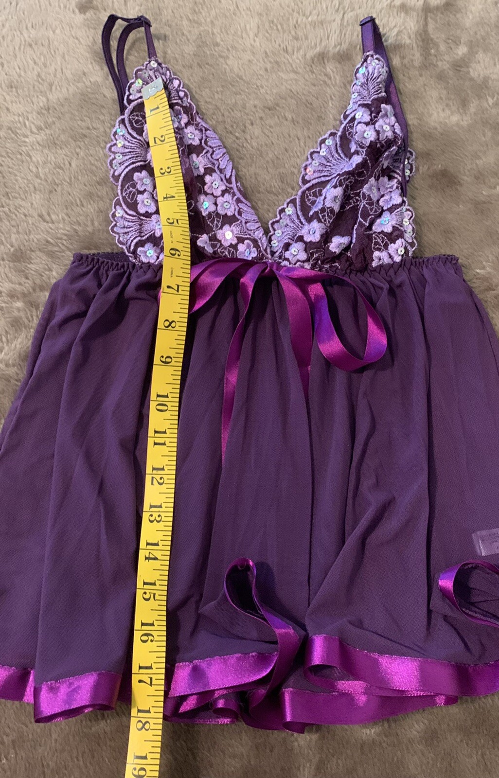 Risque Ribbon and Lace Lingerie Babydoll Top Purple Womens Queen Size ...