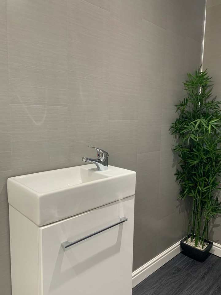 Modern Tile Effect Bathroom Wall Panels PVC Carbon, Graphite Grey ...