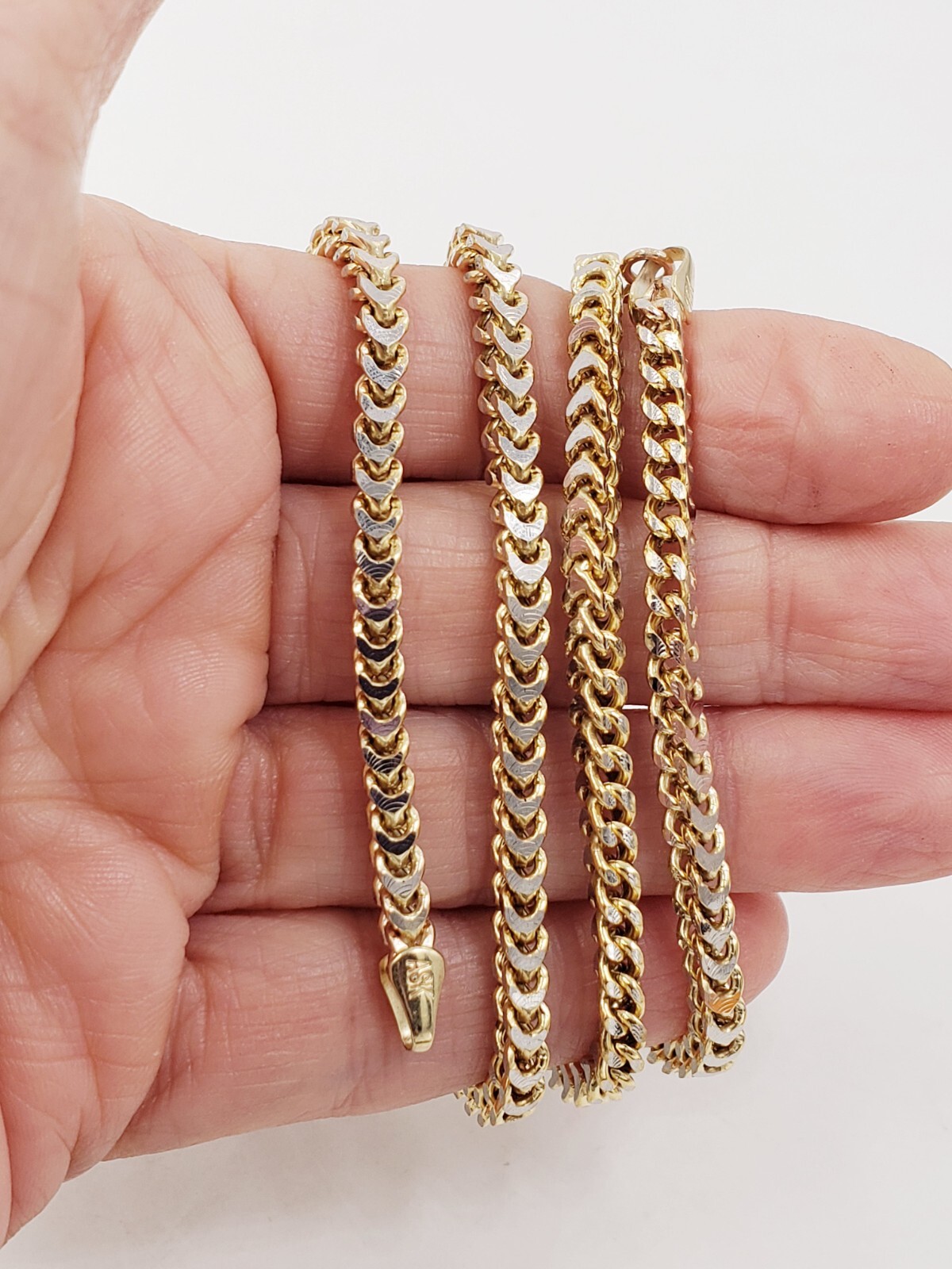 10KT Yellow Gold* Hollow Franco 2 tone Chain 22.02 inches Long x 3.50 ...