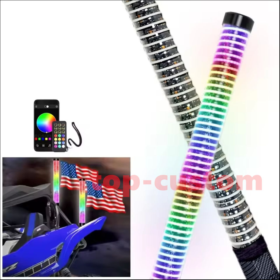 2024 NEWEST 4FT Thick Spiral RGB Chasing COB Fat LED Whip Antenna Light ...