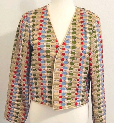 Vintage 90s Y2k Ribbon Collarless Jacket Blazer Silk Satin Grosgrain ...