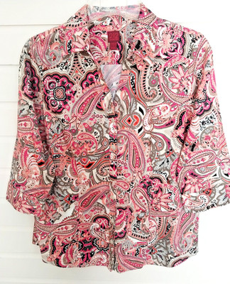 212 Collection Women's Large Button Up Paisley 3/4 Sleeve Top Blouse | eBay