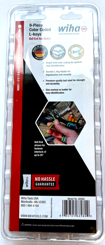 WIHA 66980 9 PIECE MAGIC RING SCREW HOLDING BALL END HEX KEY SET - NEW ...