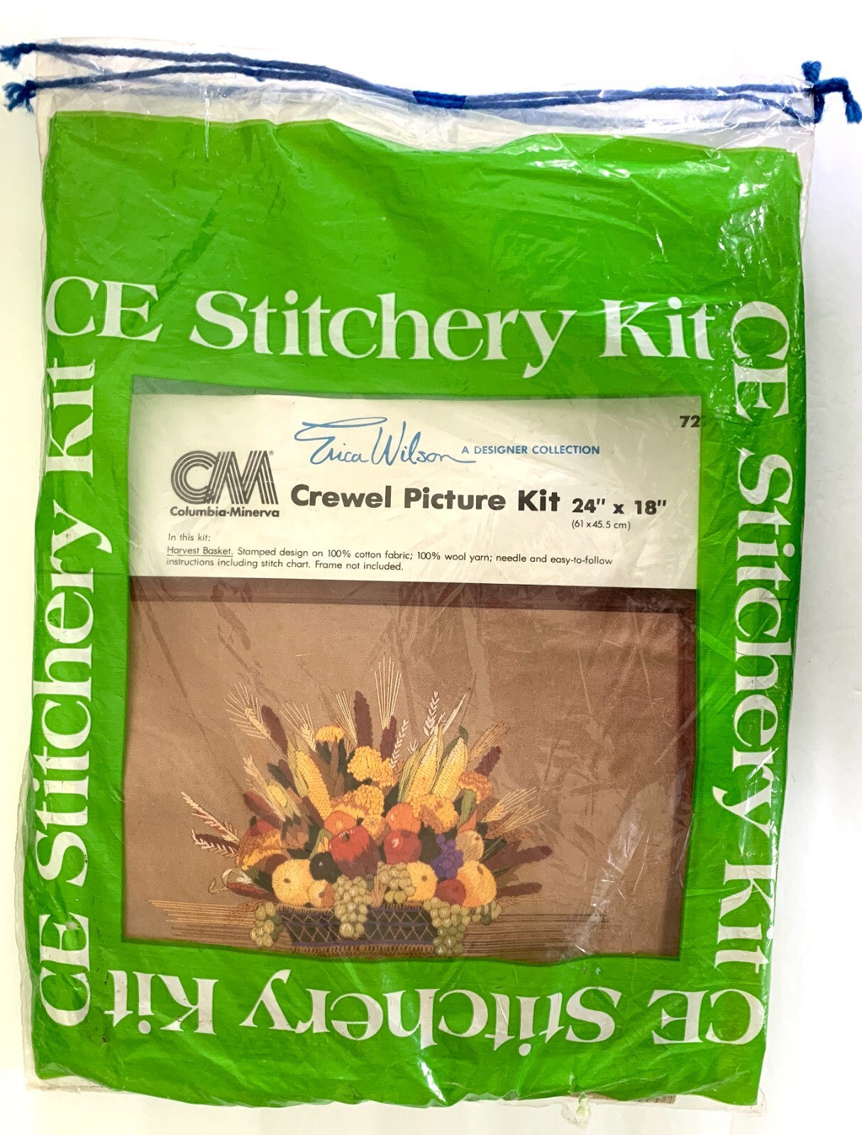 Vintage Erica Wilson Harvest Basket Crewel Embroidery Picture Kit 24" x ...